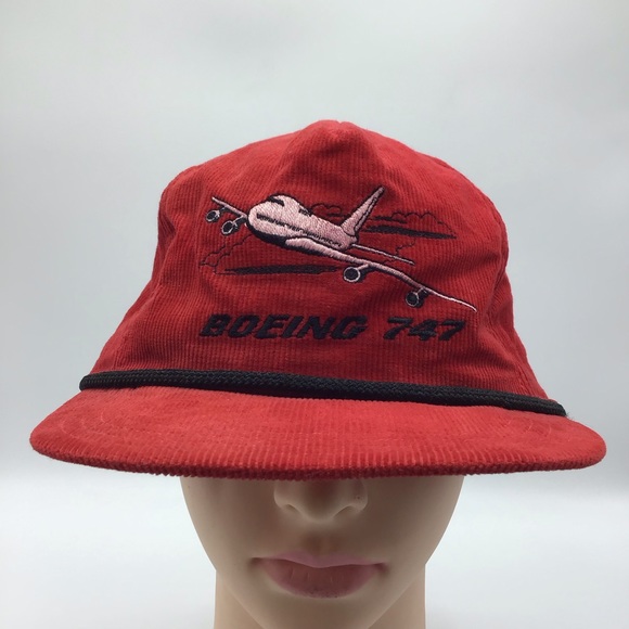 Accessories | Vintage 9s Boeing 747 Airplane Red Corduroy Snapback Hat ...
